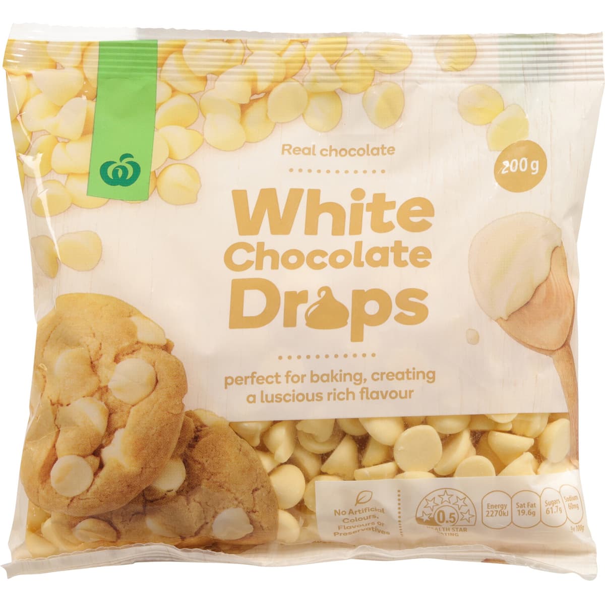 Woolworths Chocolate Drops White 200g | bunch