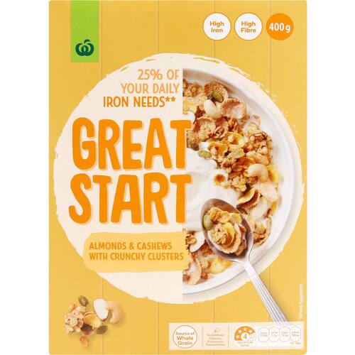 Woolworths Great Start Iron Cereal with Almonds & Cashews 400g | bunch