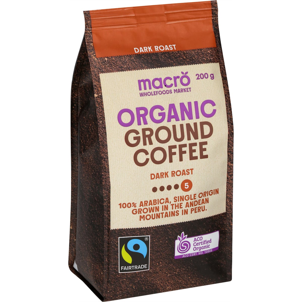 Macro Organic Fair Trade Ground Coffee Dark Roast 200g | bunch