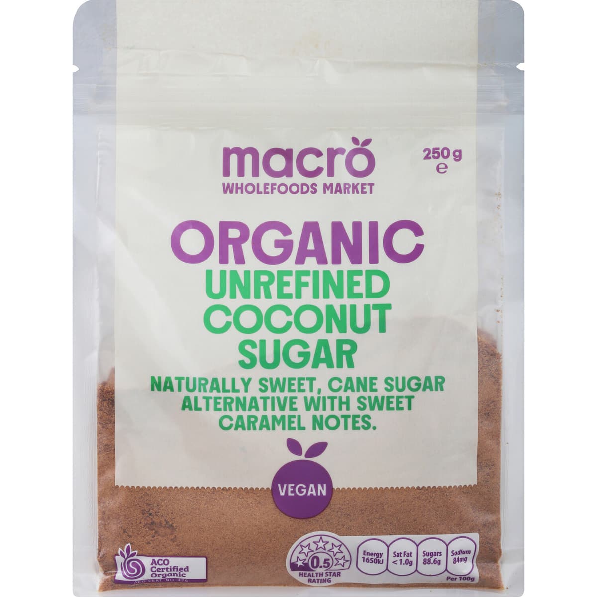 Macro Organic Unrefined Coconut Sugar 250g | bunch
