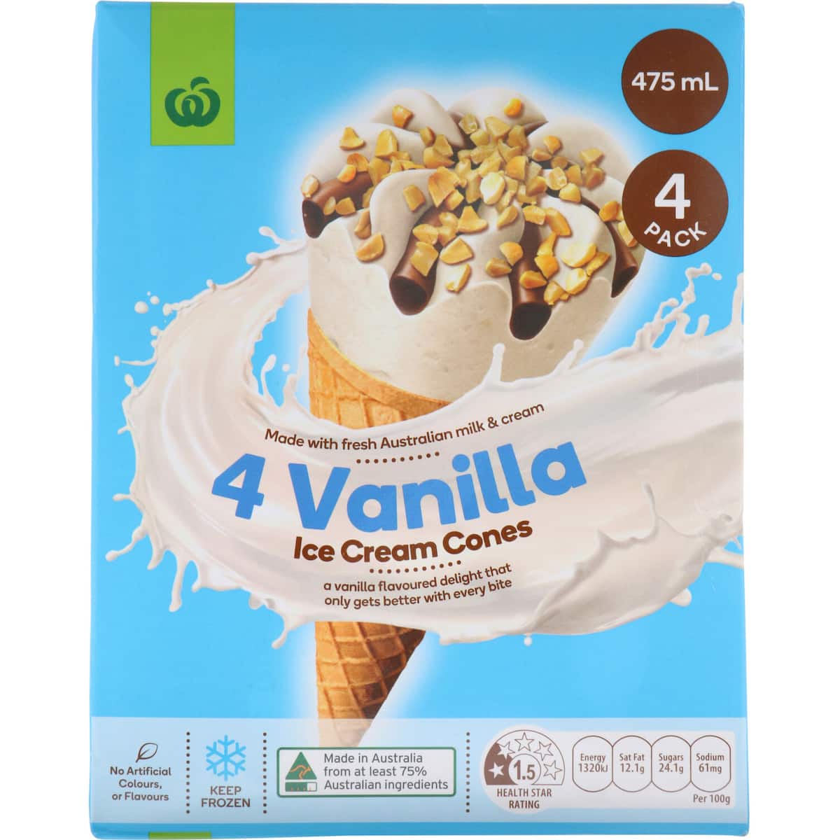 Woolworths Ice Cream On Cone Vanilla 475ml | bunch