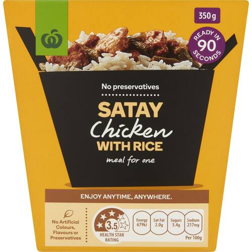 Woolworths Ready To Eat Prepacked Meal Chicken Satay Jasmine Rice 350g ...
