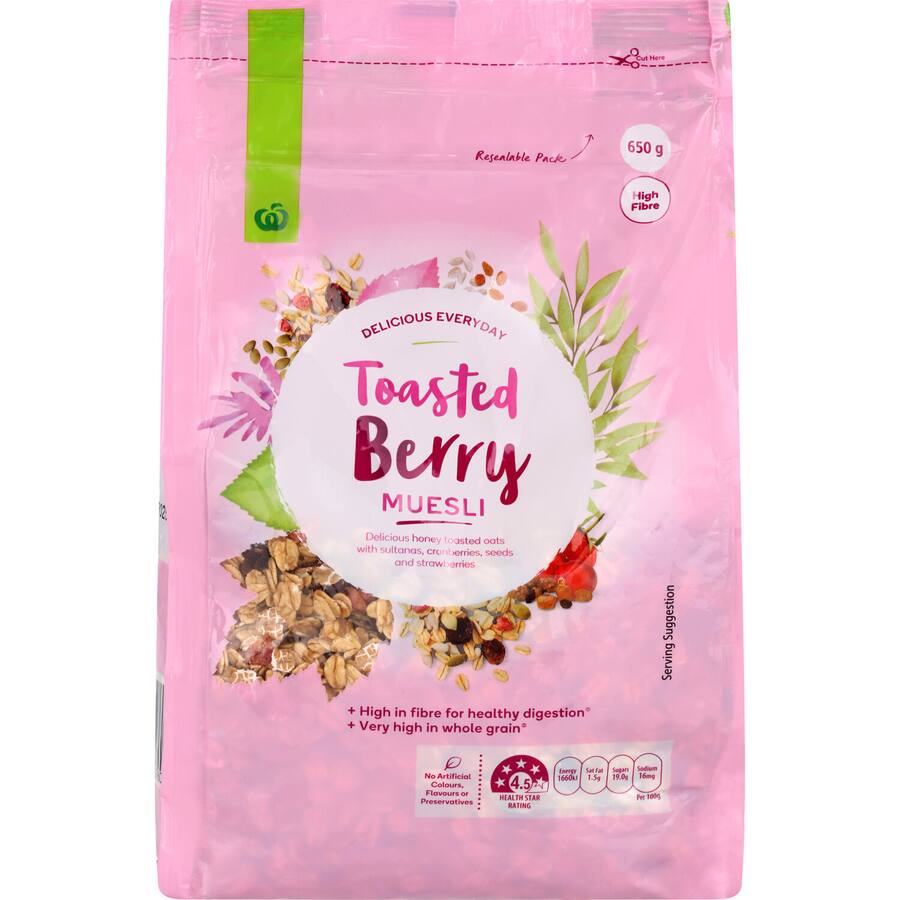 Woolworths Muesli Toasted Berry 650g | bunch