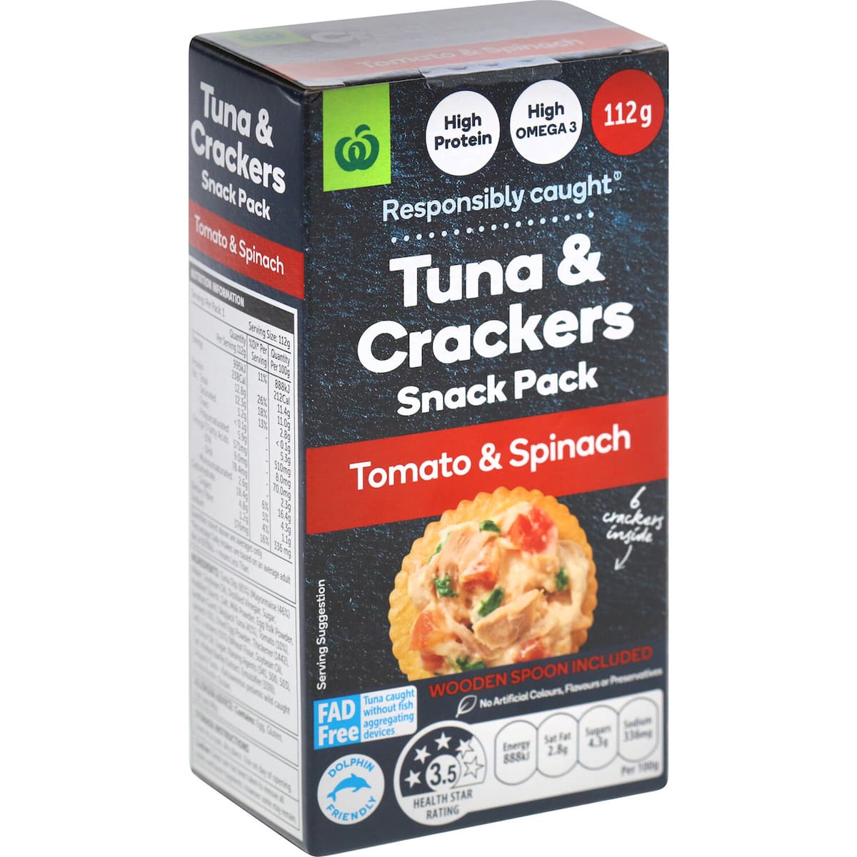 Woolworths Tuna & Crackers Tomato & Spinach Flavour 112g | bunch